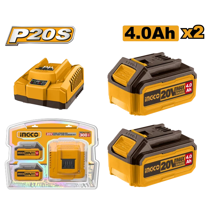 INGCO ชุดแบตเตอรี่และแท่นชาร์จ 20 โวลต์ รุ่น FBCPK1424 (P20S Lithium ...