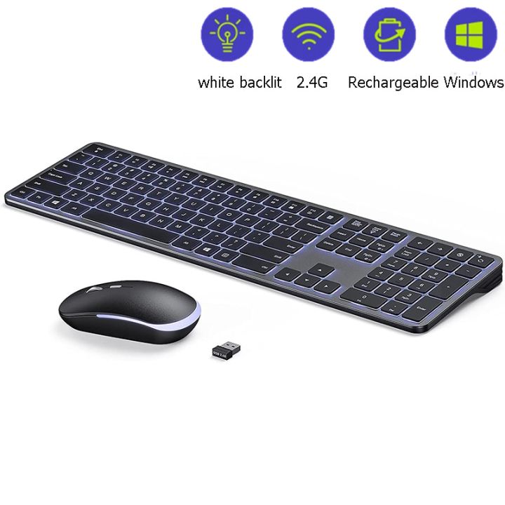 Backlit Wireless Keyboard and Mouse Combo Rechargeable 2.4G USB ...