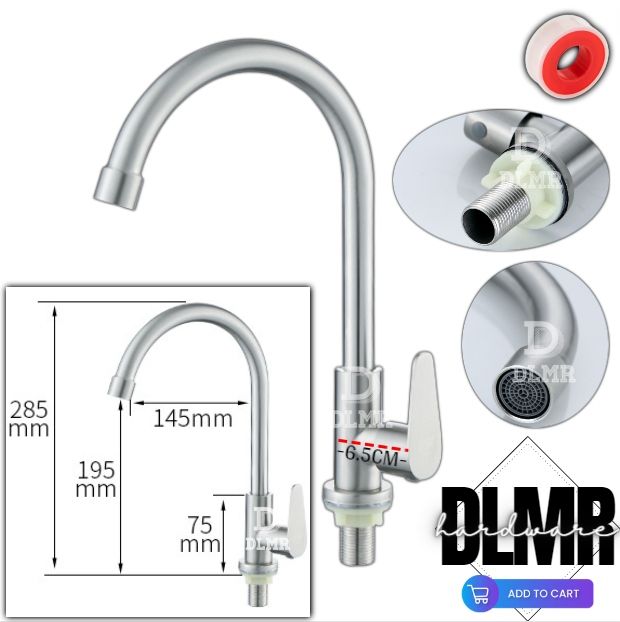 1PCS Stainless Steel Gooseneck Faucet Deck Mounted (FLEXCO) SUS304 1079 ...