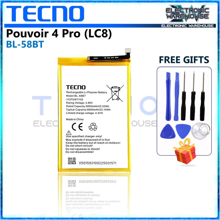 Battery for LC8 Tecno Pouvoir 4 Pro Model BL-58BT 6000mAh | Lazada PH