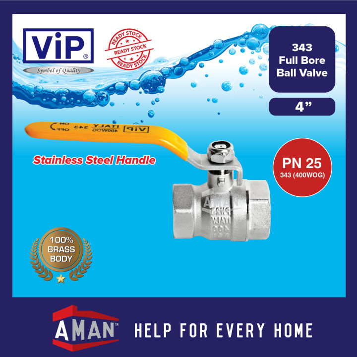 ViP 4 inch PN25 Full Bore Ball Valve FF Brass Body Water Pipe Fitting ...