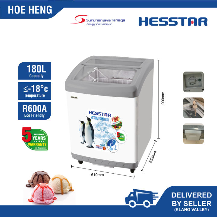 Hesstar HDF-G186L 2 Door Curve Glass Sliding Door Display Freezer Peti ...