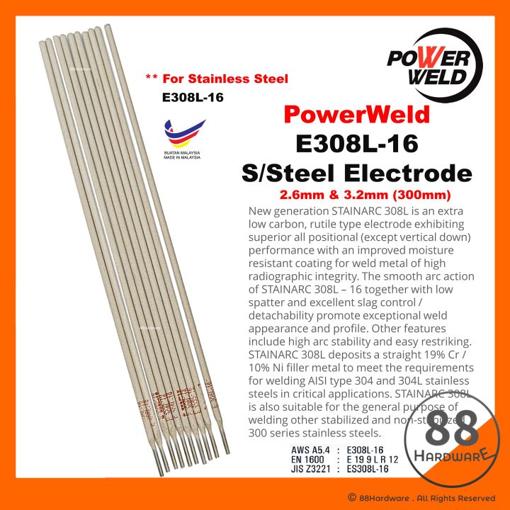 Powerweld 308L Stainless Steel Electrode Welding Rod 2.6mm 3.2mm 2.5KG/PKT Made in Malaysia MMA ...