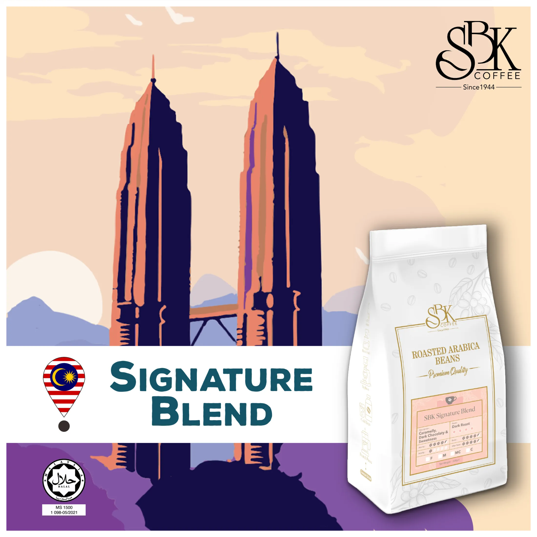 [ Premium Q ] SBK Roasted Arabica Coffee Beans Signature Blend (500g x 10 packets) | Lazada