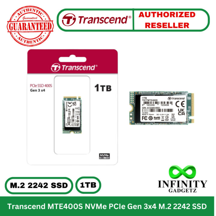 Transcend MTE400S 1TB NVMe PCIe Gen 3x4 M.2 2242 SSD 400S 2000MB/s R 1700MB/s W Solid State ...
