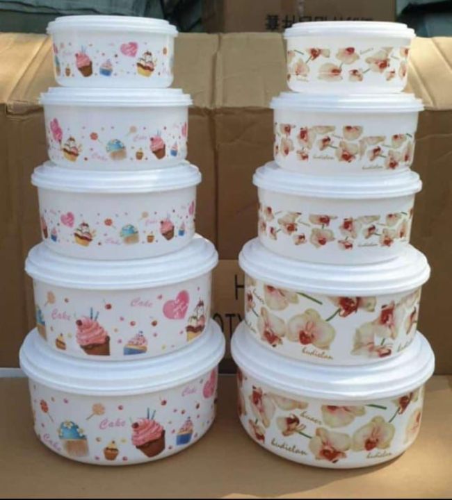 wadah makanan set plastik 5 susun motif bunga fresh pot set 5in1 wadah ...