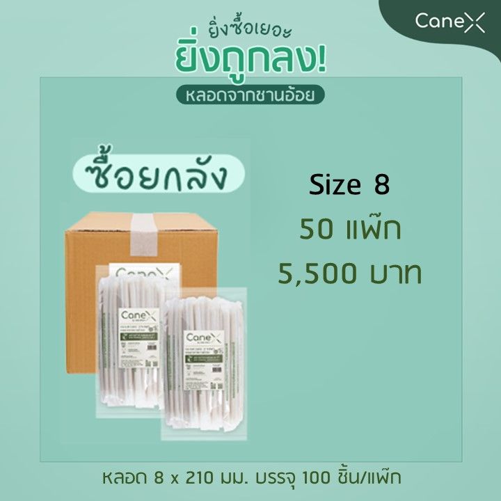 โปรแรง!! CaneX - หลอดจากชานอ้อย 8x210mm ตัดตรง (มีซองกระดาษ) ซื้อ 50 ...