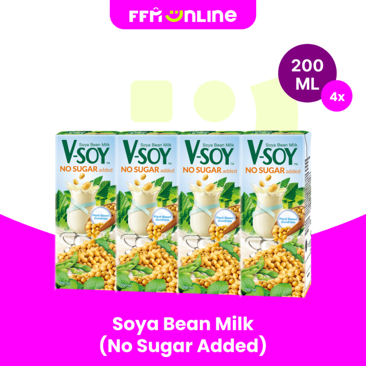 V-Soy Soya Bean Milk - No Sugar Added (4s x 200ml) | Lazada