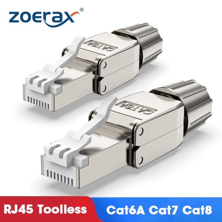 ZoeRax Cat6A Cat7 Cat8 Toolless Field Termination Plug, Shielded (STP), PoE++ (4PPoE), Modular ...
