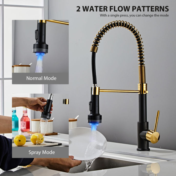 Kitchen Tap Brushed Gold With 360° Rotatable With Pull Down Sprayer ...
