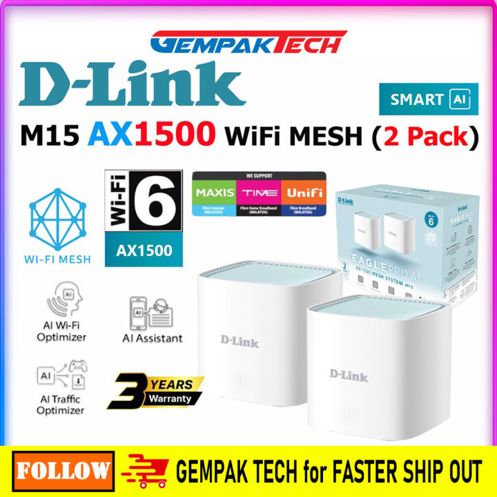 D-Link Eagle Pro AI Wireless AX1500 WiFi 6 Mesh router system AI ...