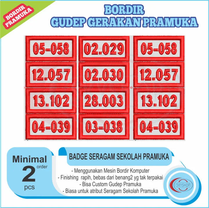 Bordir Custom Bad Badge Bet Emblem Nomer GUDEP Gugus Depan Pramuka Seragam Sekolah SD SMP SMA ...