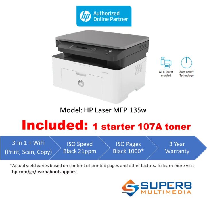 HP Laser MFP 135w 136w Printer (Print, Scan, Copy, WiFi) | Lazada