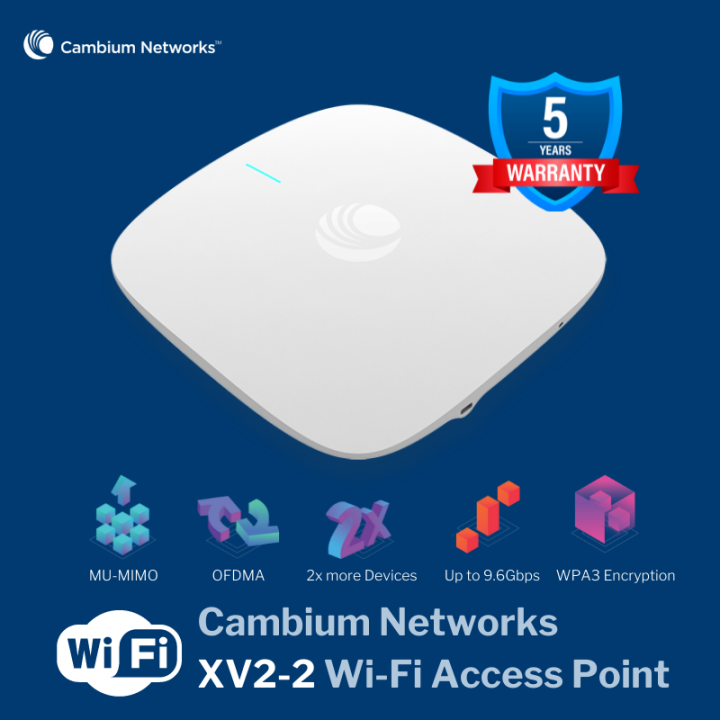 Cambium Networks XV2-2 Dual Radio Wi-Fi 6 Indoor AP, 802.11ax 2x2 5GHz and 2.4GHz WLAN Access ...