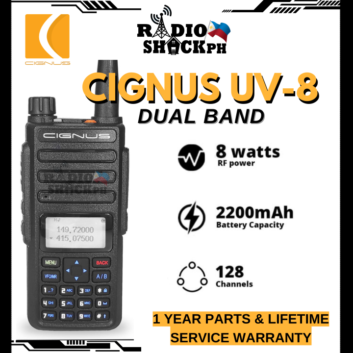 Cignus UV8 Dual Band 8 Watts (VHF 136-174 / UHF 400-470) Tri Power ...