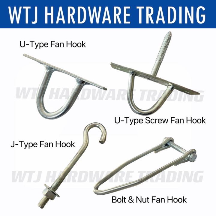 Fan Hook c/w Bolt & Nut/ U Shape / J Hook Ceiling Fan Hook (Untuk Ikat ...