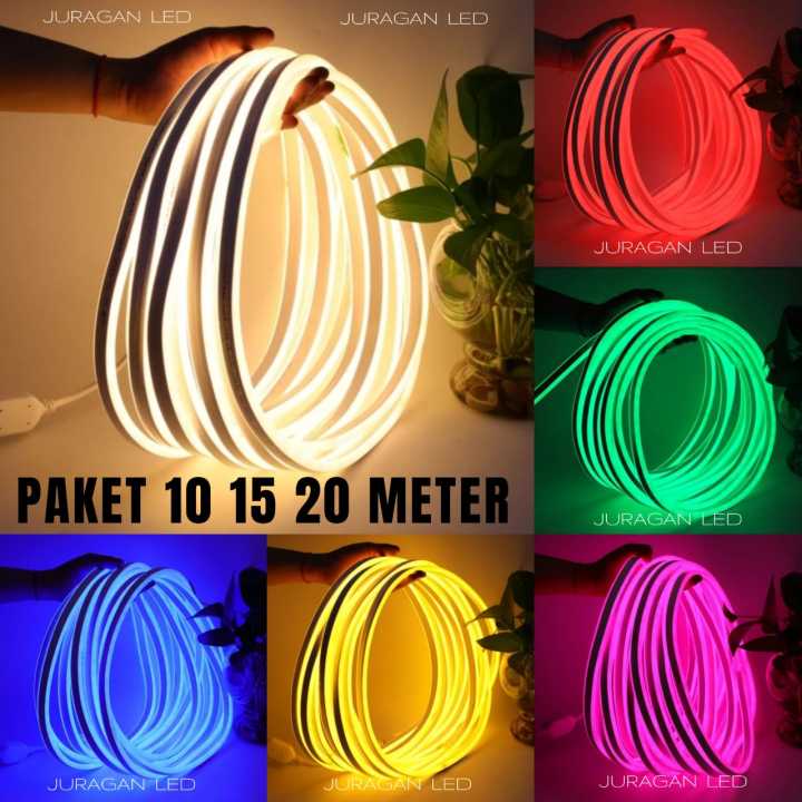 PAKET 10 15 20 METER + SOKET LAMPU NEON FLEXIBEL AC 220V WATERPROOF ...