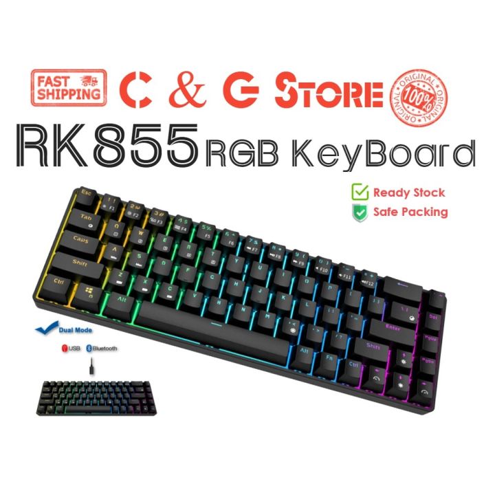 📢ReadyStock📢 Royal Kludge RK855 / RK68 USB Wired+Bluetooth 3 Mode 68 ...
