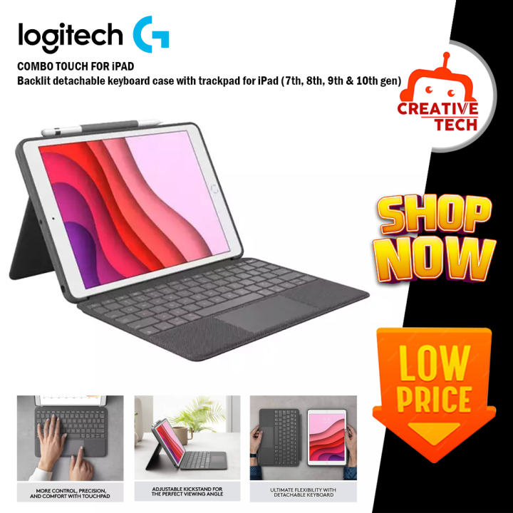 Logitech Combo Touch (7th, 8th & 9th gen) Backlit keyboard case with ...