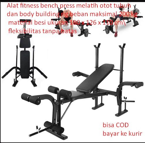 Alat fitness bench press melatih otot tubuh dan body building rig beban ...