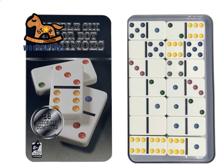 Double 6 Dominoes Tiles Game Set - 28 Tiles Colored Dots Ivory Dominos ...