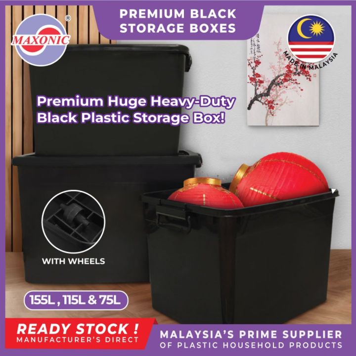 MAXONIC 155L/110L/75L BLACK PLASTIC STORAGE BOX | KOTAK SIMPANAN ...