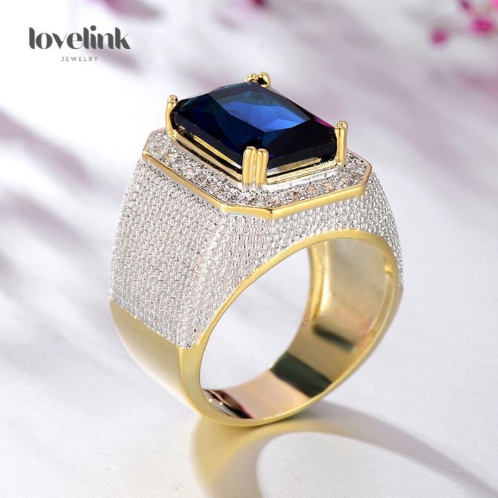 Men's Solid Chunky Full Diamond Gold Rings for Men,Bling Big Gold Fully ...