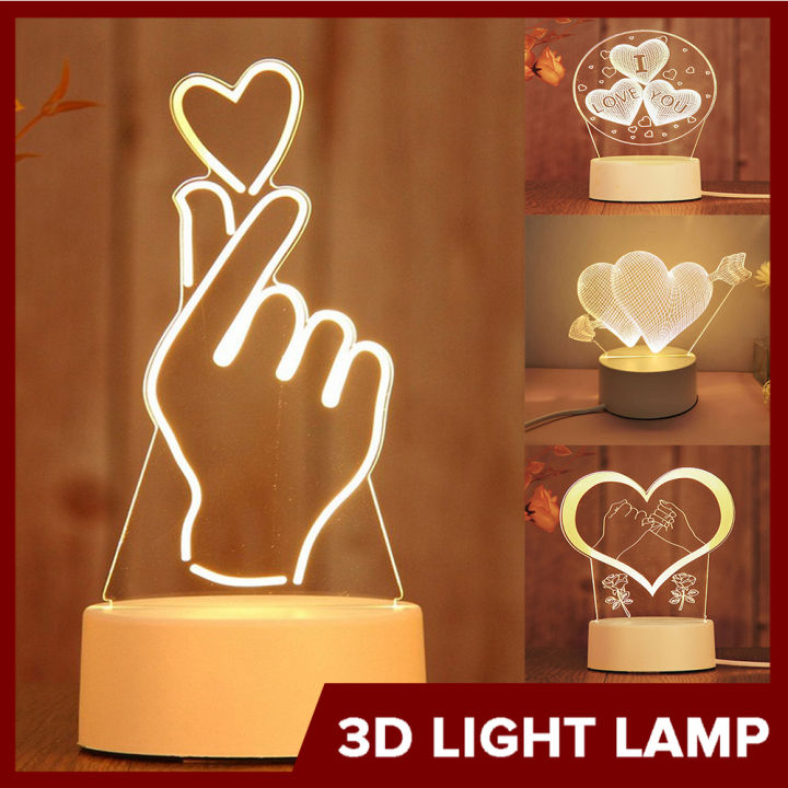 For Gift 3D Acrylic Night Light Love Design Optical Illusion Light Desk ...