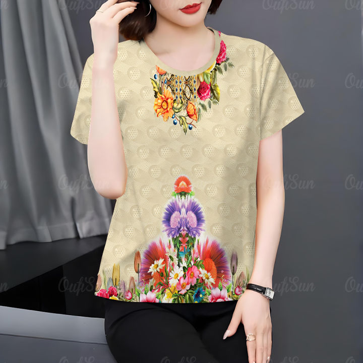 asean costume for women T-shirt Flower Shirt Retro National Wind T ...
