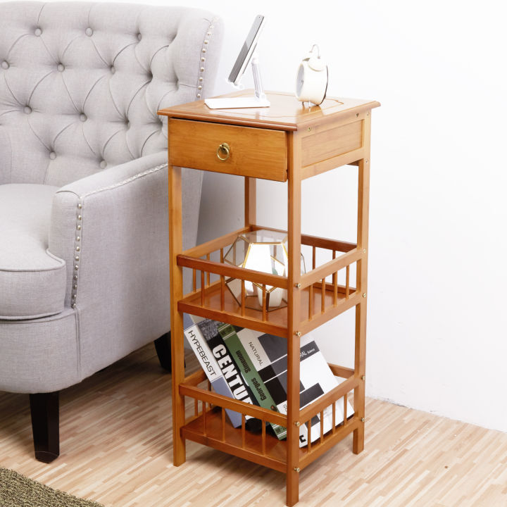 2/3 Tier Bamboo End Side Table Nightstand Small Tall Narrow Bedside End ...