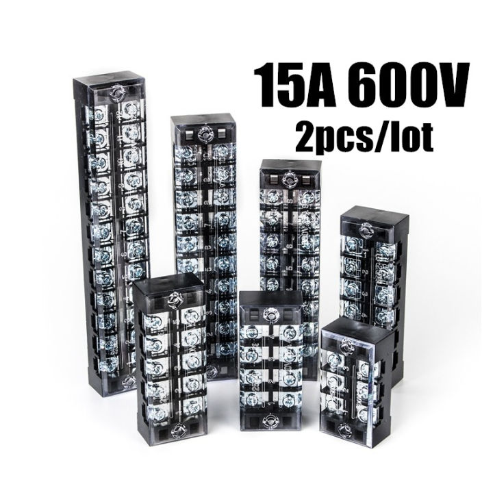 2pcs 15A 600V Dual Row Barrier Screw Terminal Block Strip Wire ...