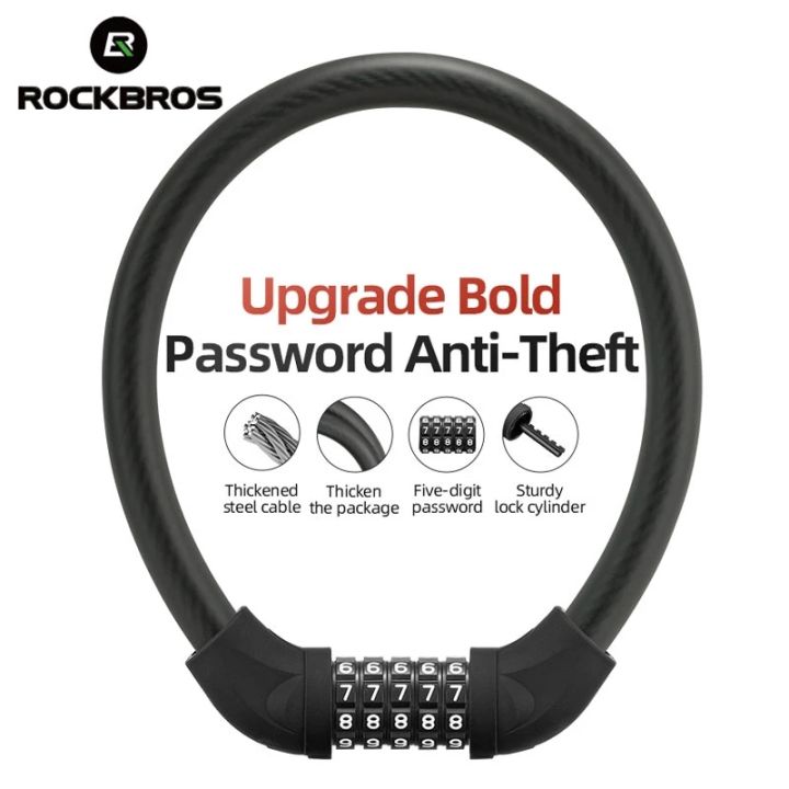 ROCKBROS 87CM Bike Lock Steel Five-digit Code Anti-theft 1.72CM Bold ...