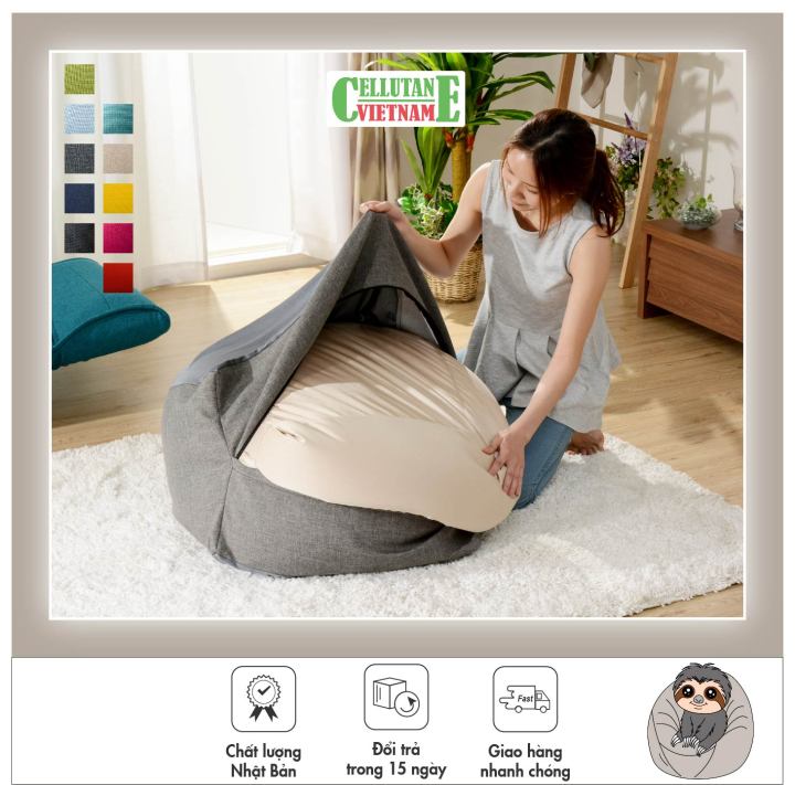 Vỏ ghế sofa lười hạt xốp Cellutane, vải lanh phối vải thun 4 chiều nhập khẩu cao cấp (KHÔNG bao ...