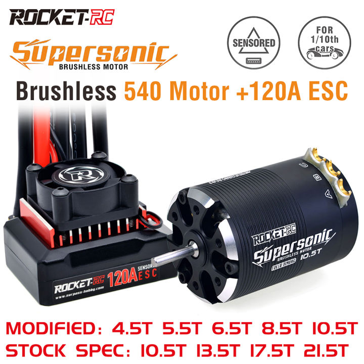 Rocket-RC Supersonic Sensored Brushless 540 Motor and 120A ESC Combo for 1/10 RC Off-road Truggy ...