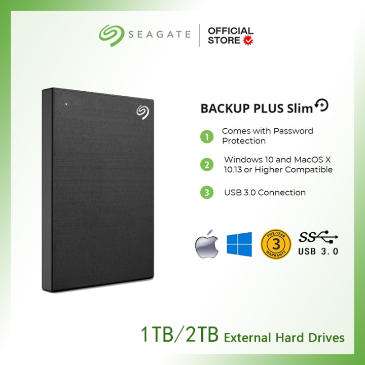 Seagate Backup Plus Slim External Hard Disk 1TB 2TB Portable USB 3.0 External HDD 3 Years ...