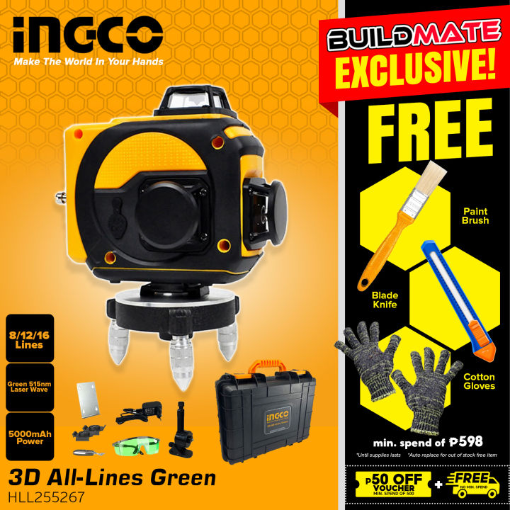 INGCO 3D All Lines Green Laser Beams 5000MAH HLL255267 - BUILDMATE ...