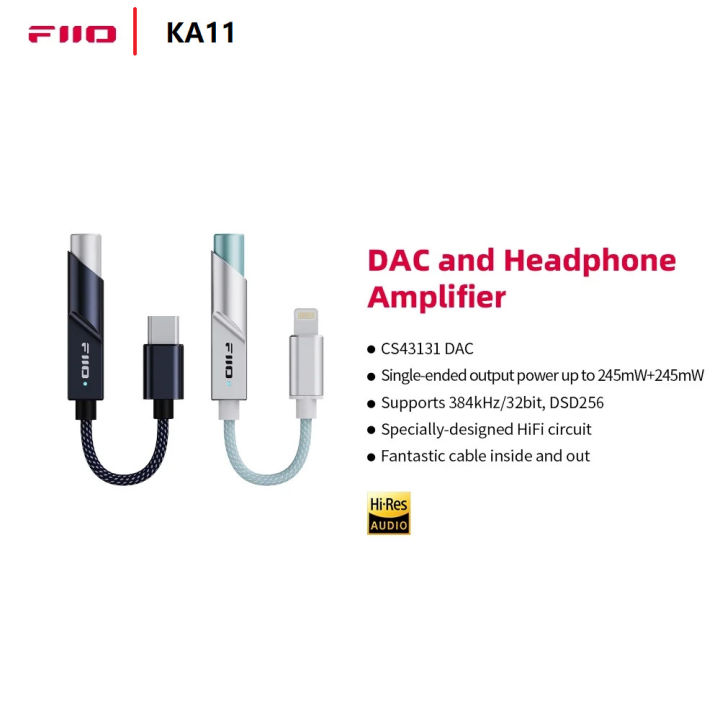 FiiO KA11 USB-C To 3.5mm Audio Adapter 32bit/384KHz Type-C To 3.5mm USB HiFi DAC Headphone ...