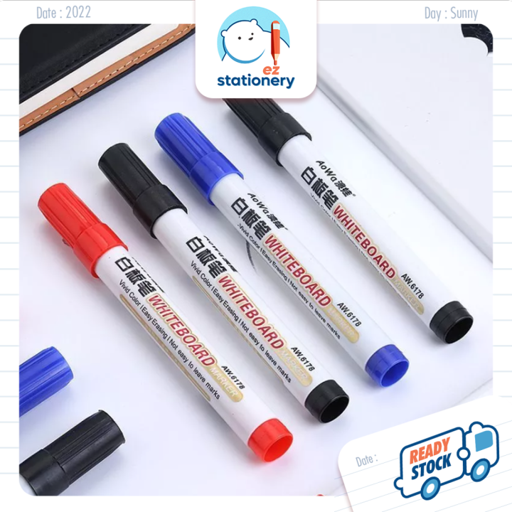 🇲🇾 Ready Stock Whiteboard Marker Pen Black Blue Red Fiber Tip Water ...