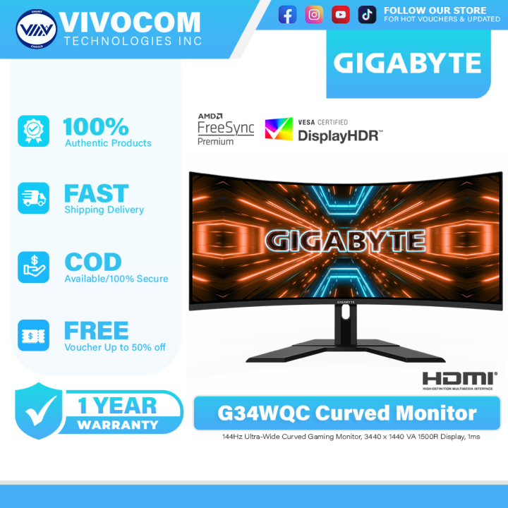 GIGABYTE 34" G34WQC 144HZ 3440X1440 QHD 1500R CURVED VA / Ultra-wide ...