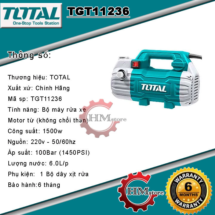 Máy rửa xe total 1500w, mã TG11236, áp suất 100bar - Máy rửa xe áp lực cao, máy rửa xe total ...