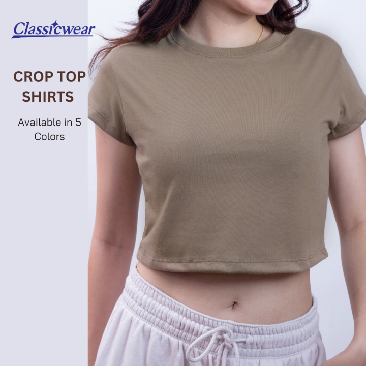 Classicwear Crop Top Shirt ( Black | Choco Brown | Khaki | Mocca | White ) | Lazada PH