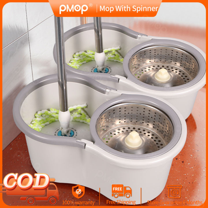 PMOP White Rotary Mop Bucket Set with Spinner and Bucket Original 360 ...