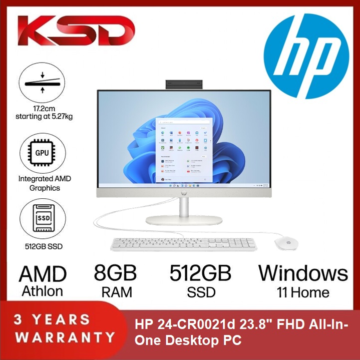 HP 24-CR0021d 23.8" FHD All-In-One Desktop PC Shell White ( Athlon ...