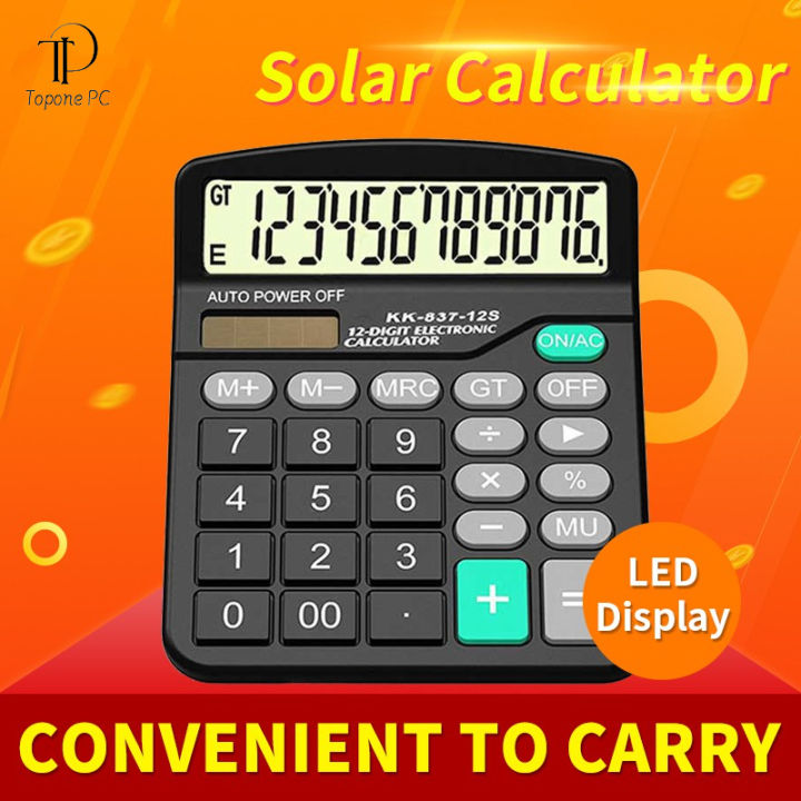 Electronic Calculator Solar Battery Power 12 Digit Display Multi ...
