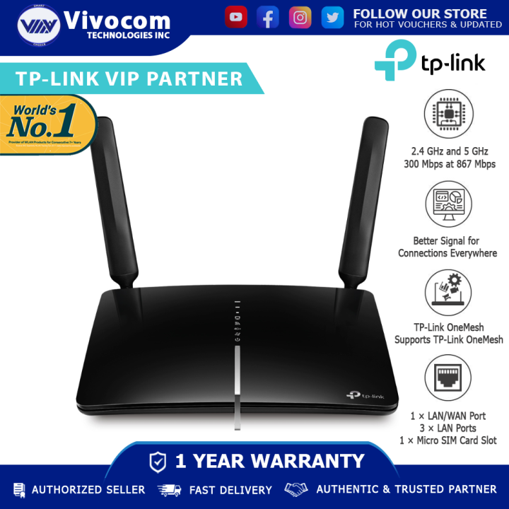TP-Link Archer MR600 AC1200 Wireless Dual Band 4G+ LTE Gigabit Router ...