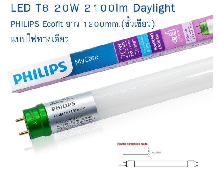 หลอดนีออนLED Philips ฟิลิปส์ LED Tube Philips EcoFit LEDtube High Output T8 20W 765 | Lazada.co.th