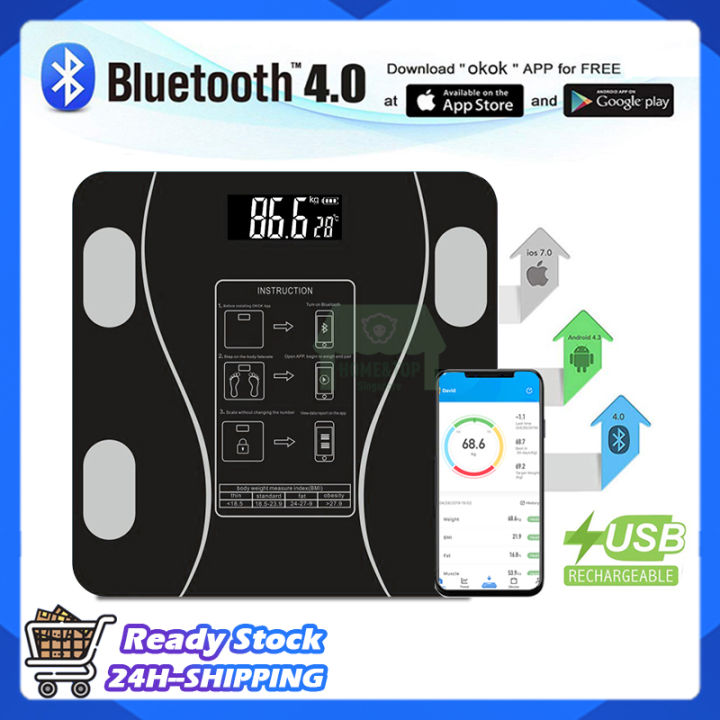 Bluetooth Body Weight Scale Digital LCD Body Composition Fat Smart App ...