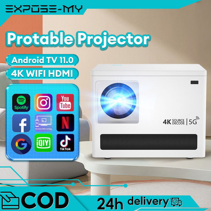Portable Projector Mini Projector LED 4K Full HD WIFI Bluetooth Support ...