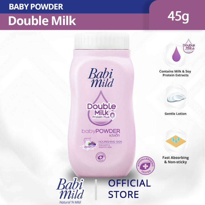 Babi Mild Baby Powder Double Milk Protein Plus 45g - Natural N' Mild ...