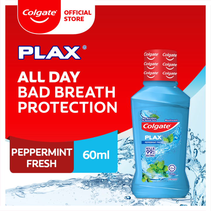 Colgate Plax Antibacterial Mouthwash Peppermint Fresh 60mL, pack of 2 ...
